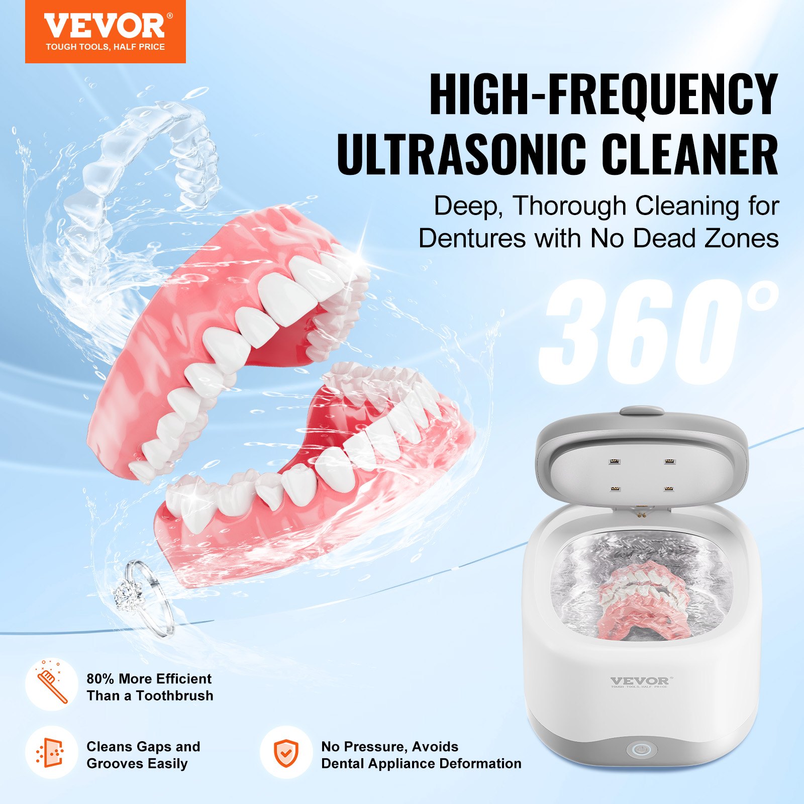 VEVOR Ultrasonic Cleaner for Dentures, 200ML Retainer Cleaner Machine ...