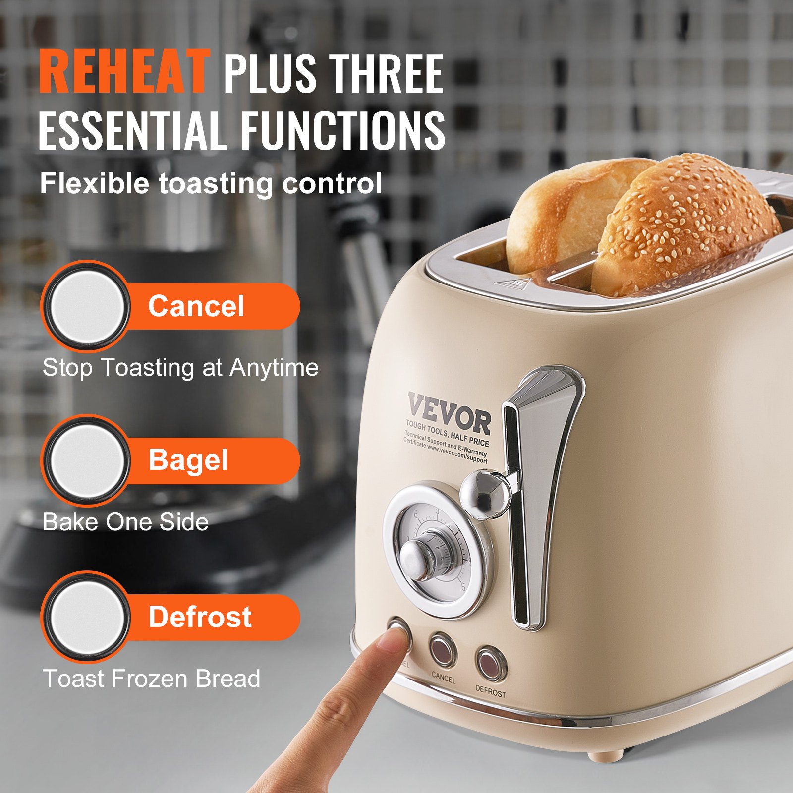 VEVOR Brushed Stainless Steel Toaster, 2 Slice, 825W 1.5'' Extra Wide ...