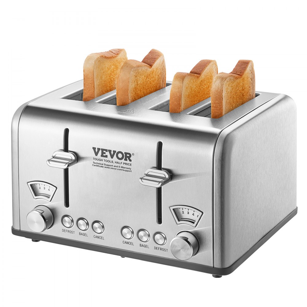 VEVOR Retro Stainless Steel Toaster, 4 Slice, 1625W 1.5'' Extra Wide ...