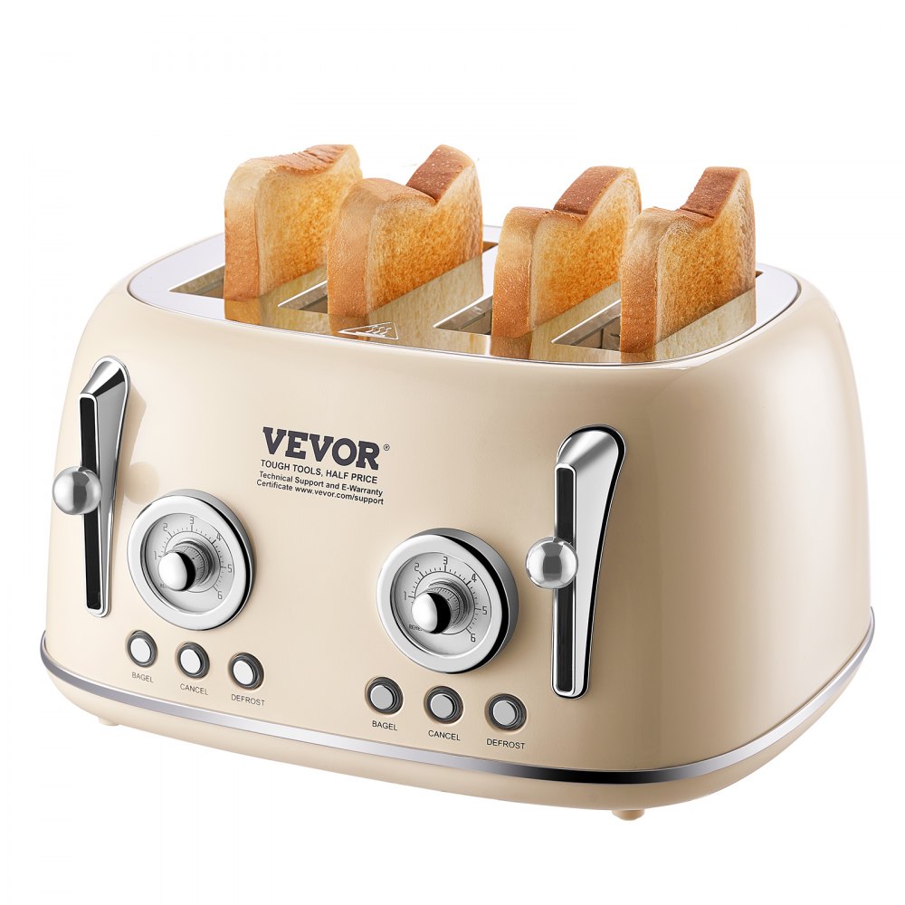 VEVOR Brushed Stainless Steel Toaster, 4 Slice, 1650W 1.5'' Extra Wide ...