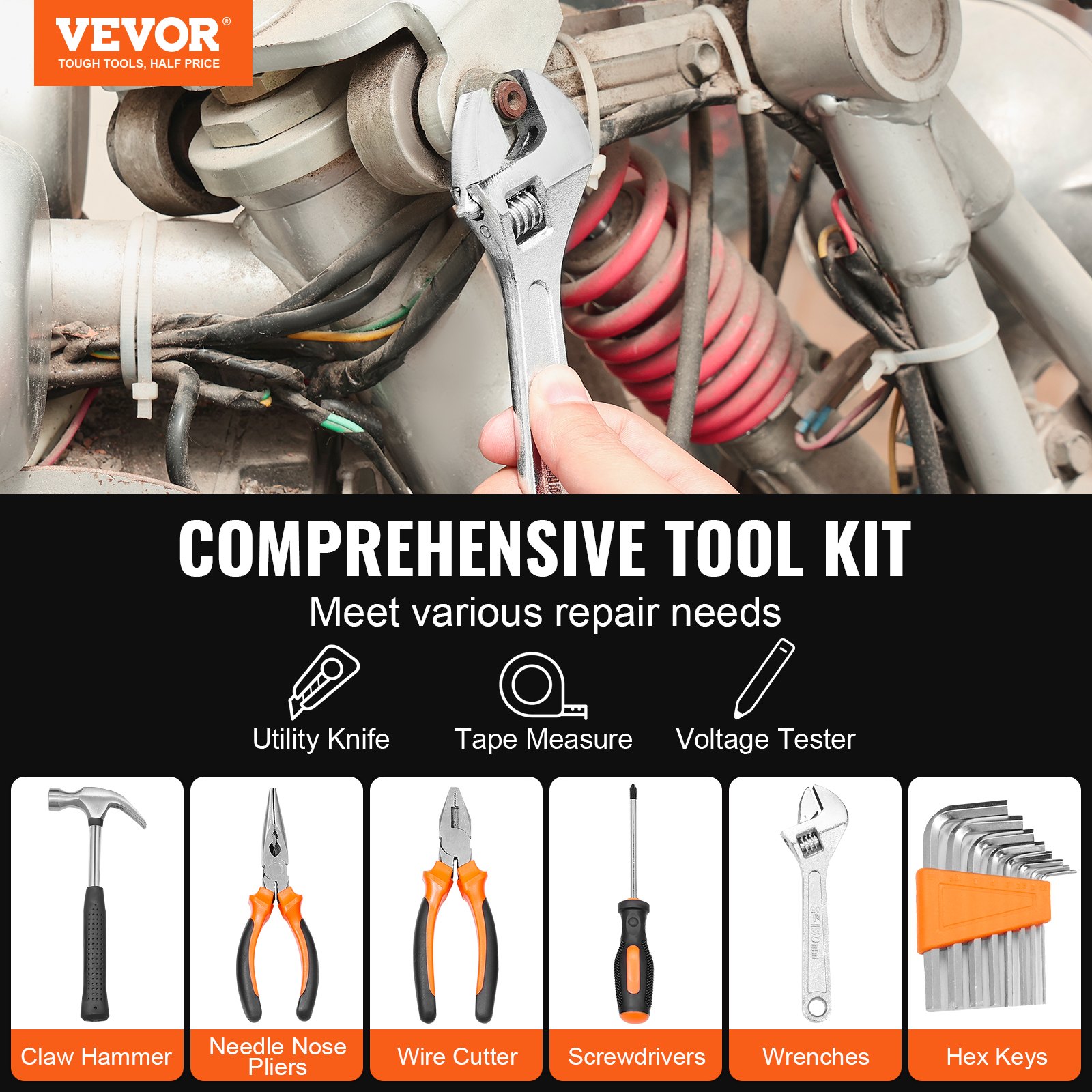 VEVOR Tool Kit 132 Piece General Household Hand Tool Set with Portable ...