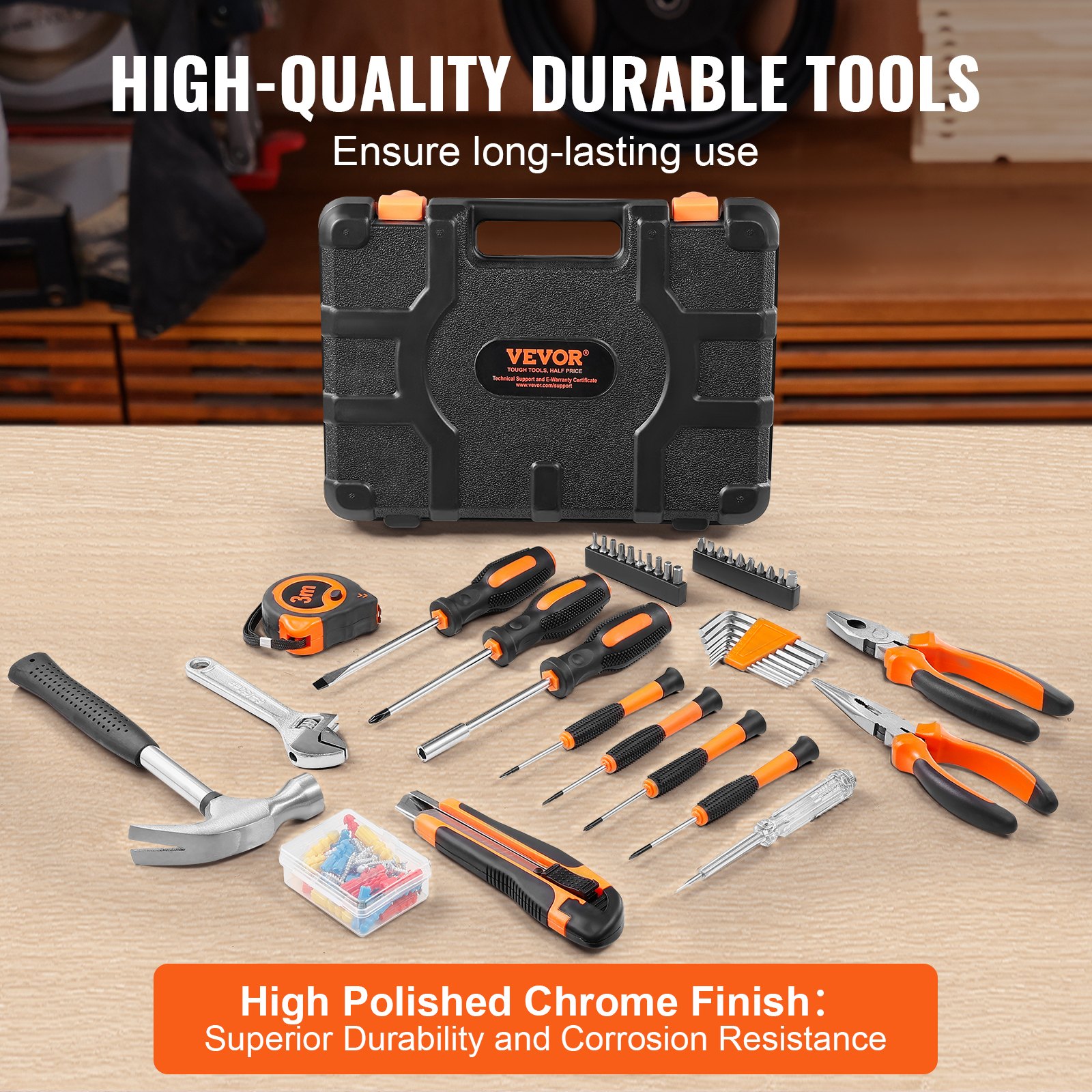VEVOR Tool Kit 132 Piece General Household Hand Tool Set with Portable ...
