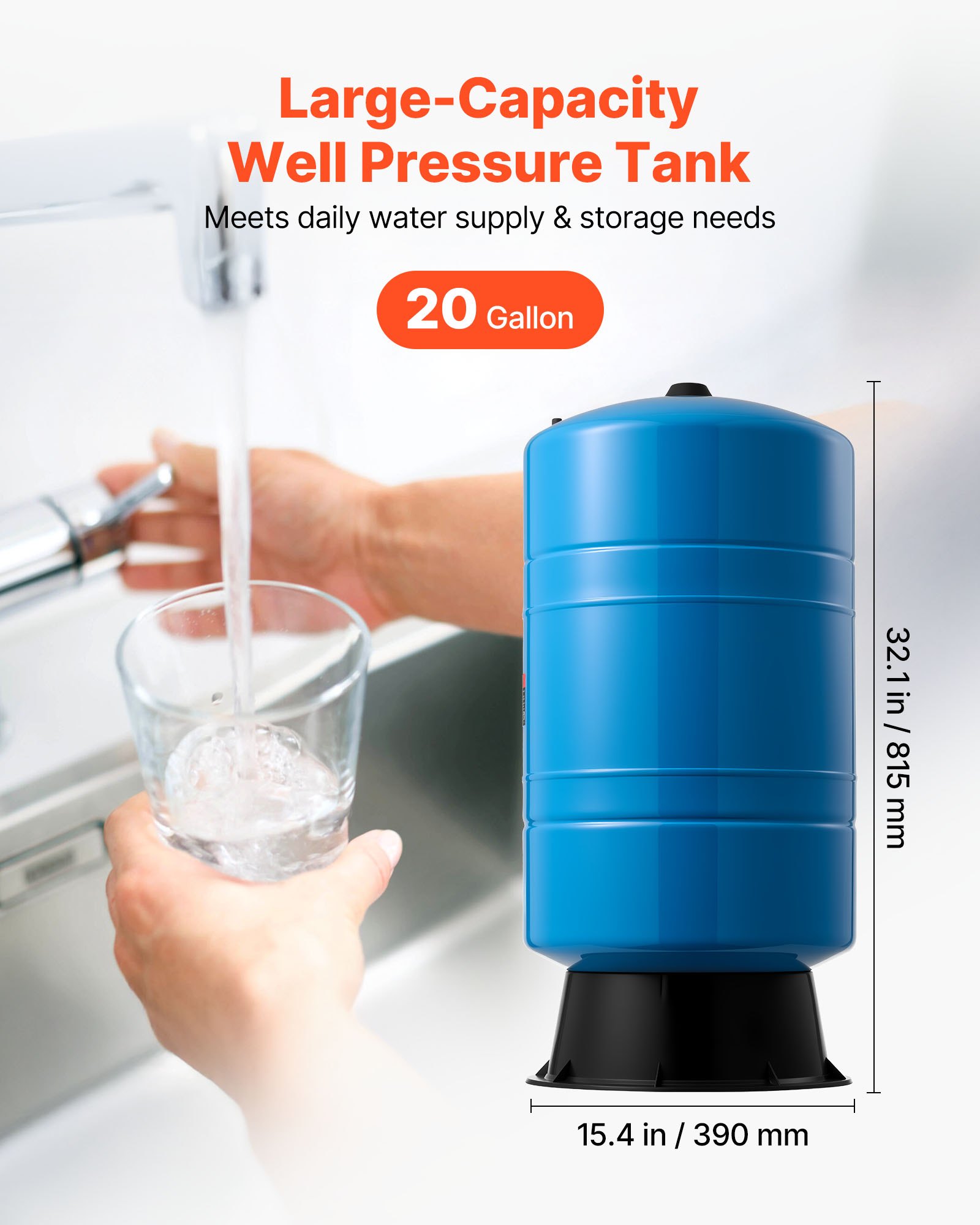 VEVOR 20-Gallon Vertical Well Pressure Tank, Pre-Charged Pressurized ...