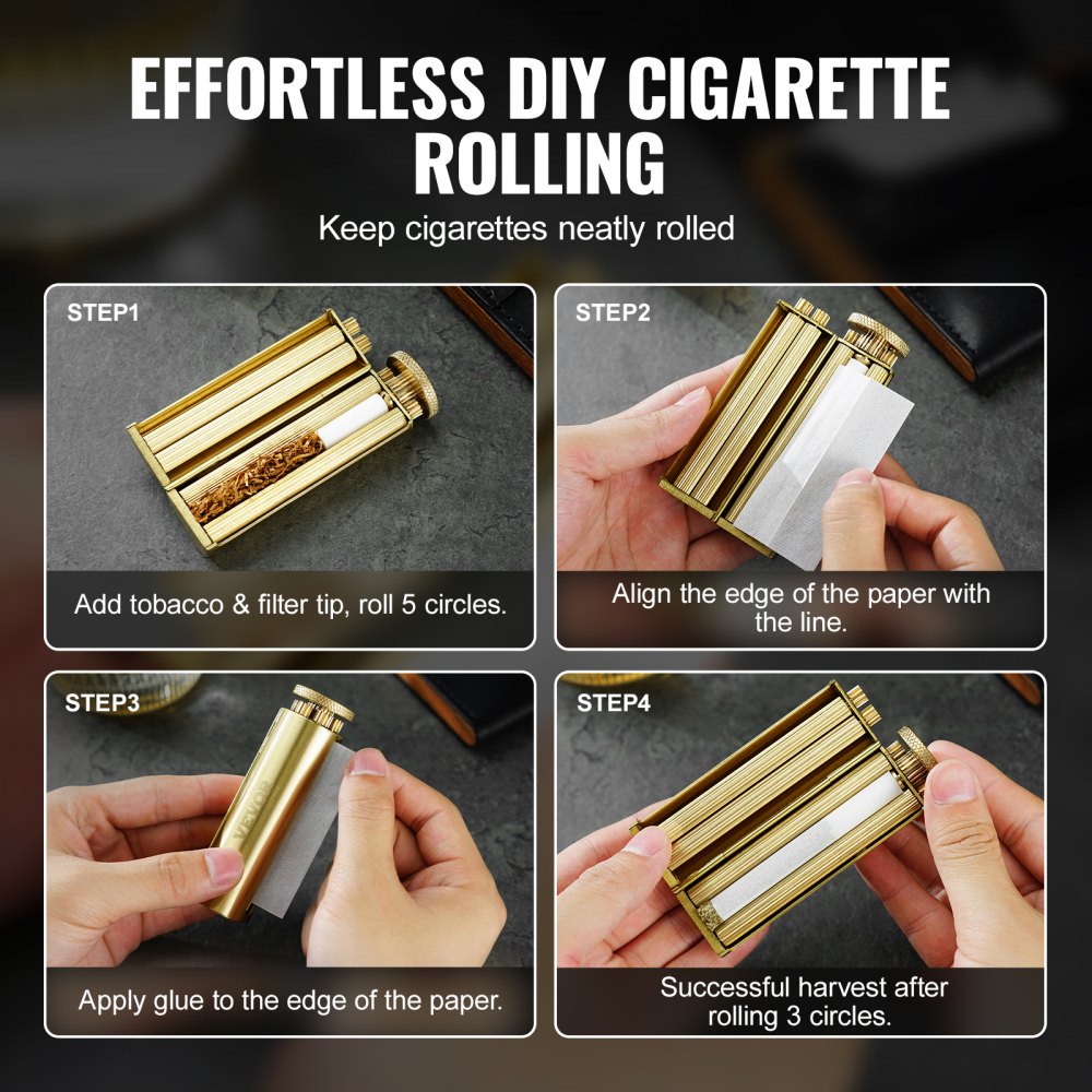 VEVOR Cigarette Rolling Machine, Solid Brass Cigarette Roller, Manual ...