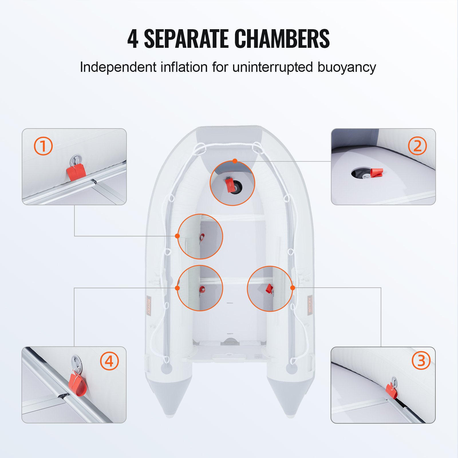 VEVOR Inflatable Dinghy Boat, 4-Person Transom Sport Tender Boat, with ...