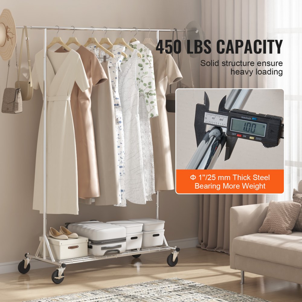 VEVOR Clothes Rack with Wheels, Heavy Duty Clothing Garment Rack ...