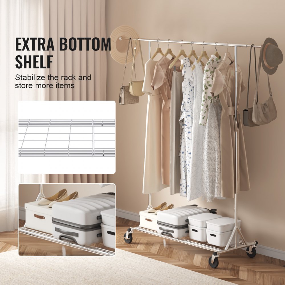 VEVOR Clothes Rack with Wheels, Heavy Duty Clothing Garment Rack ...