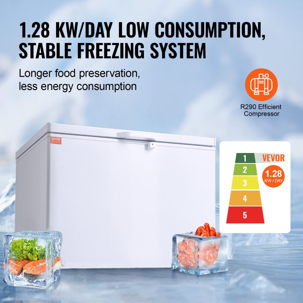 VEVOR Chest Freezer, 12.8 Cu.ft / 345 L Large Deep Freezer & 4 ...