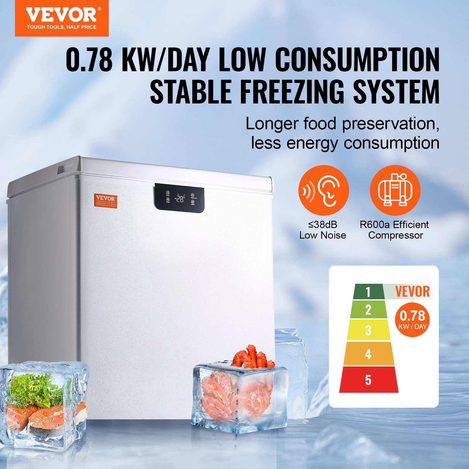 VEVOR Chest Freezer, 3.88 Cu.ft / 110 L Compact Deep Freezer, Free ...