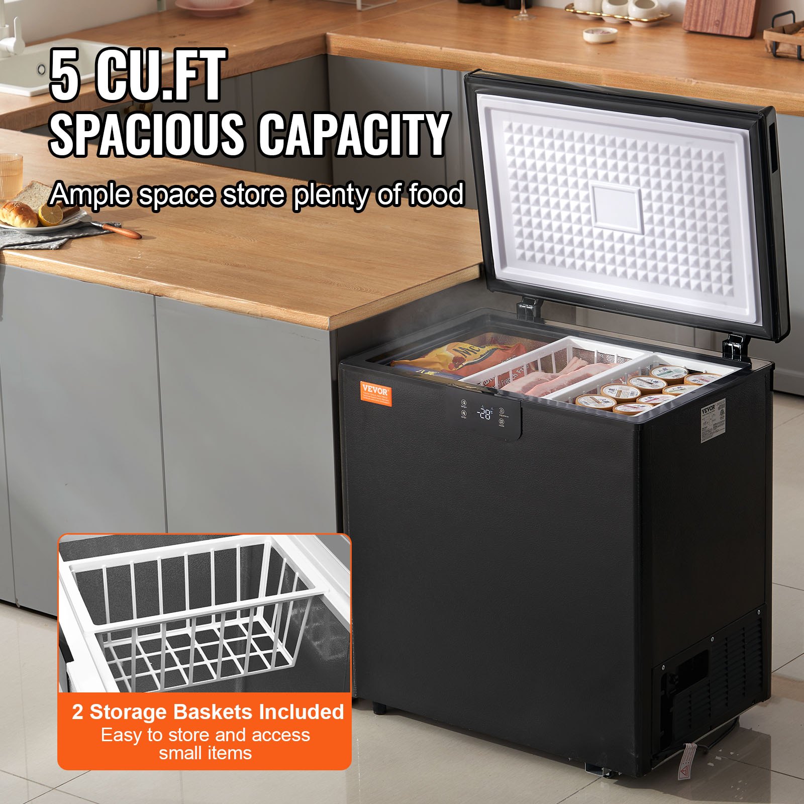 VEVOR Chest Freezer, 5 Cu.ft / 142 L Compact Deep Freezer, Free ...