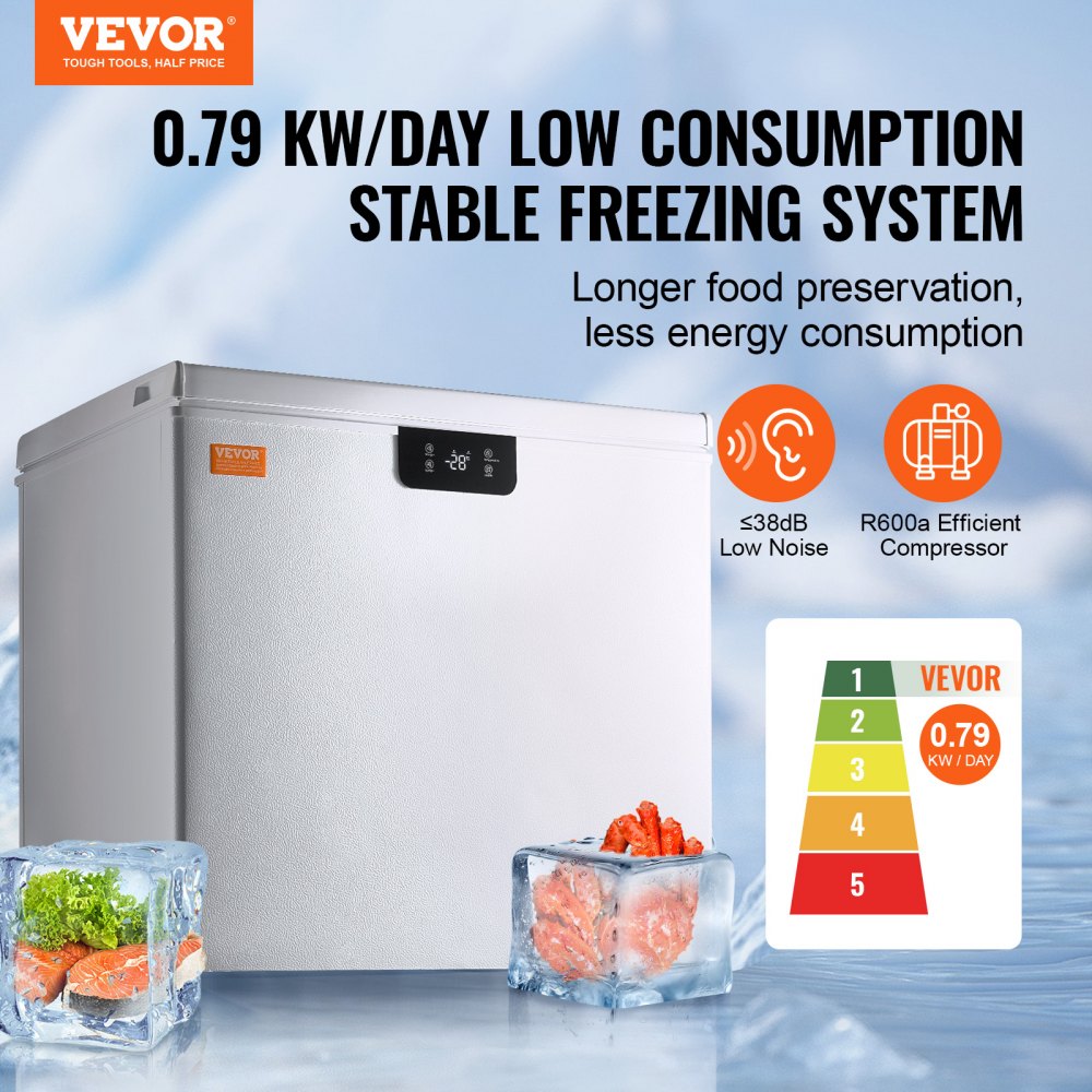 VEVOR Chest Freezer, 7 Cu.ft / 198 L Compact Deep Freezer, Free ...