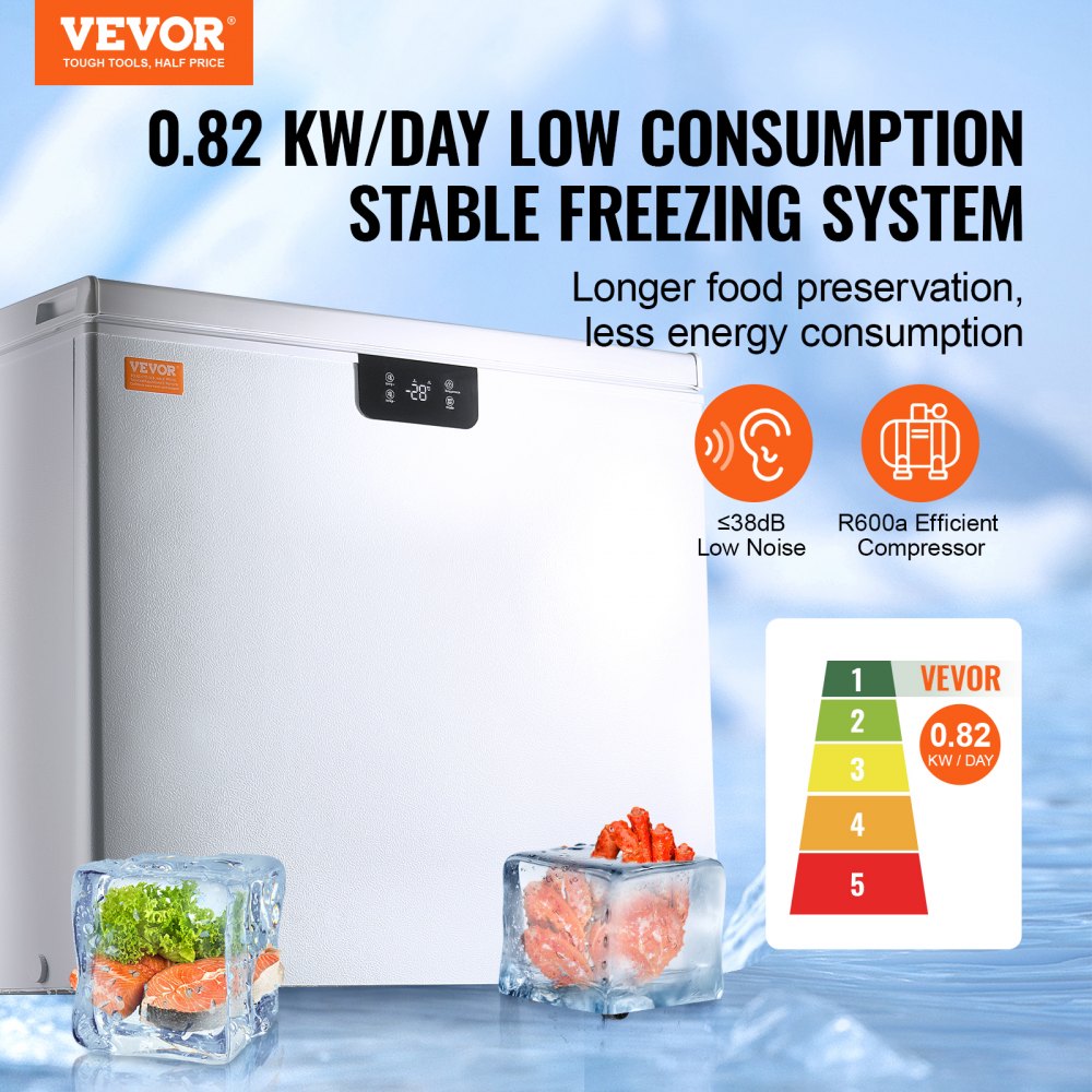 VEVOR Chest Freezer, 7 Cu.ft / 198 L Compact Deep Freezer, Free ...