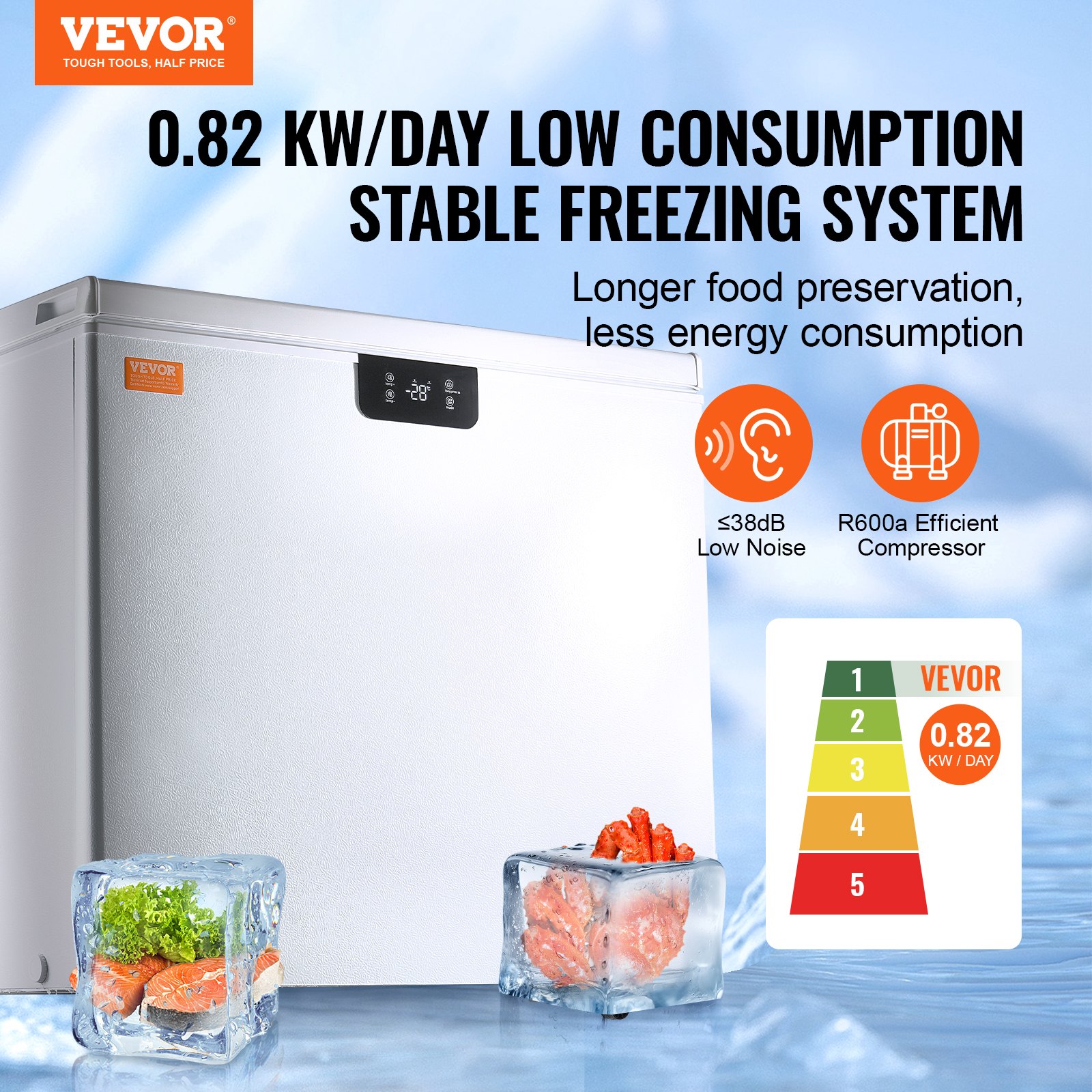 VEVOR Chest Freezer, 7 Cu.ft / 198 L Compact Deep Freezer, Free ...