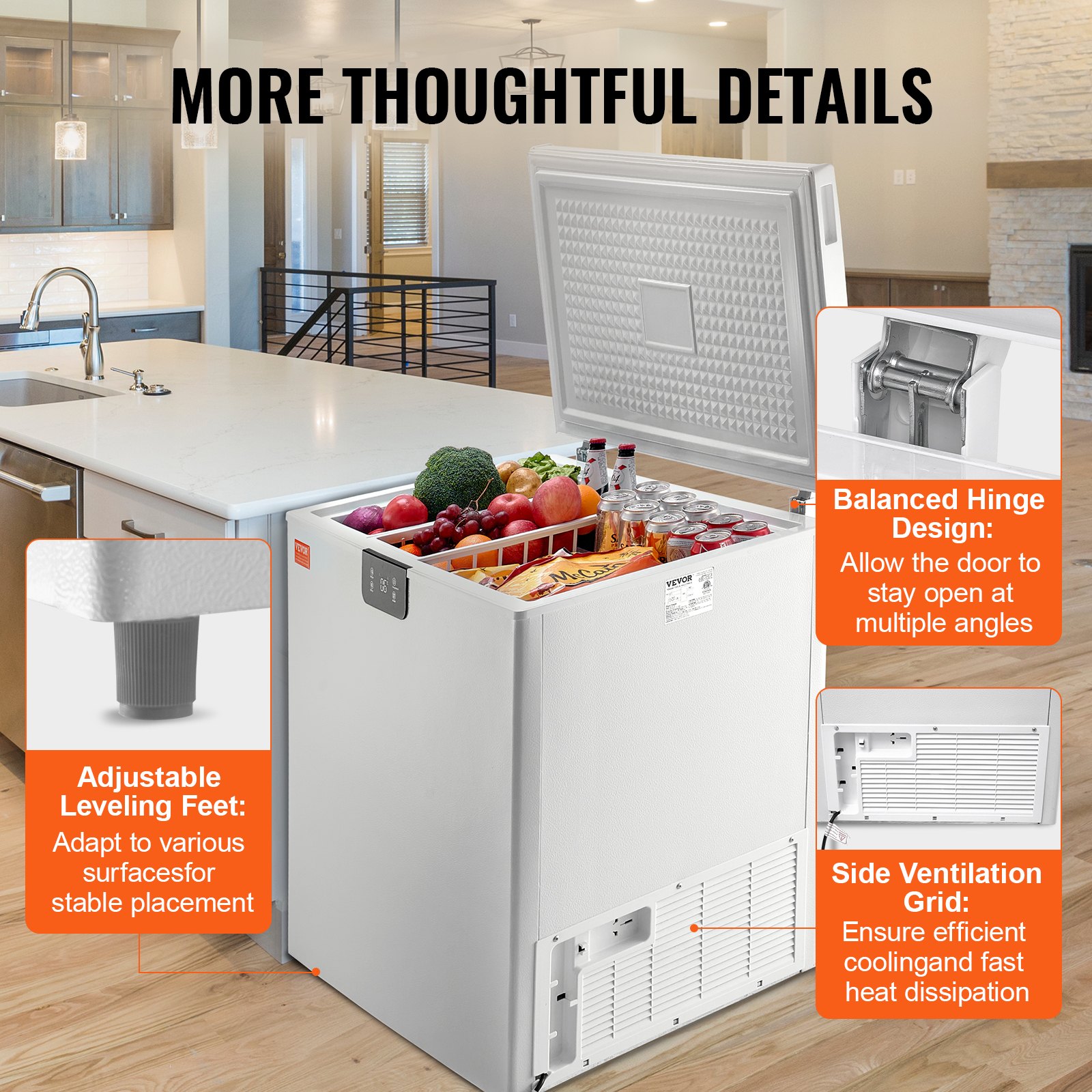 VEVOR Chest Freezer, 7 Cu.ft / 198 L Compact Deep Freezer, Free ...