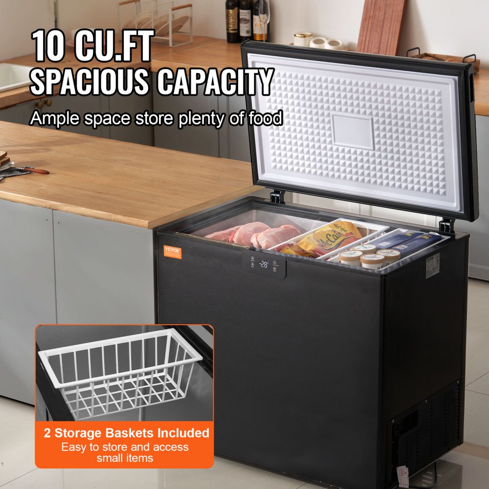 VEVOR Chest Freezer, 10 Cu.ft / 283 L Compact Deep Freezer, Free ...