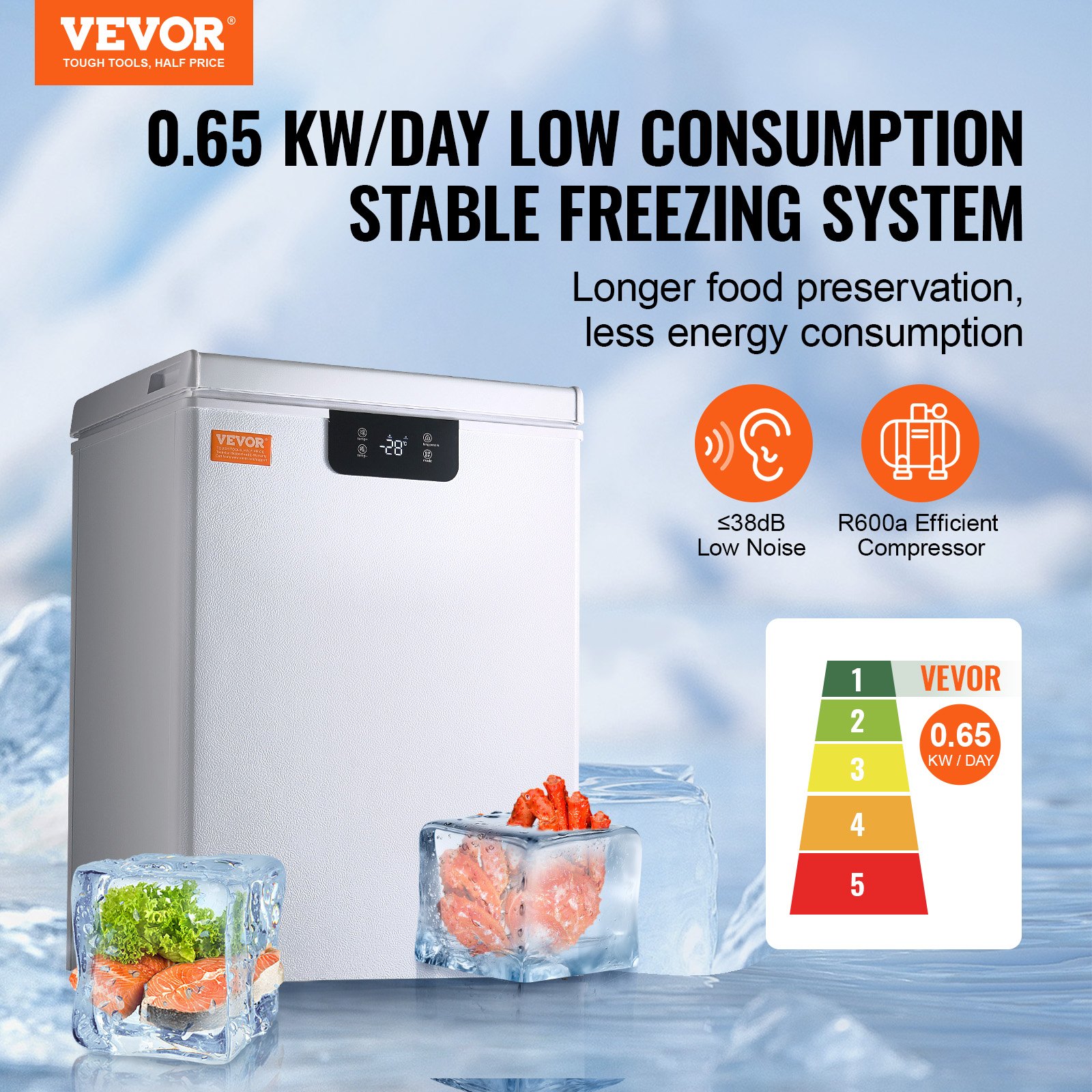 VEVOR Chest Freezer, 3.5 cu.ft / 99 L Compact Deep Freezer, Free ...