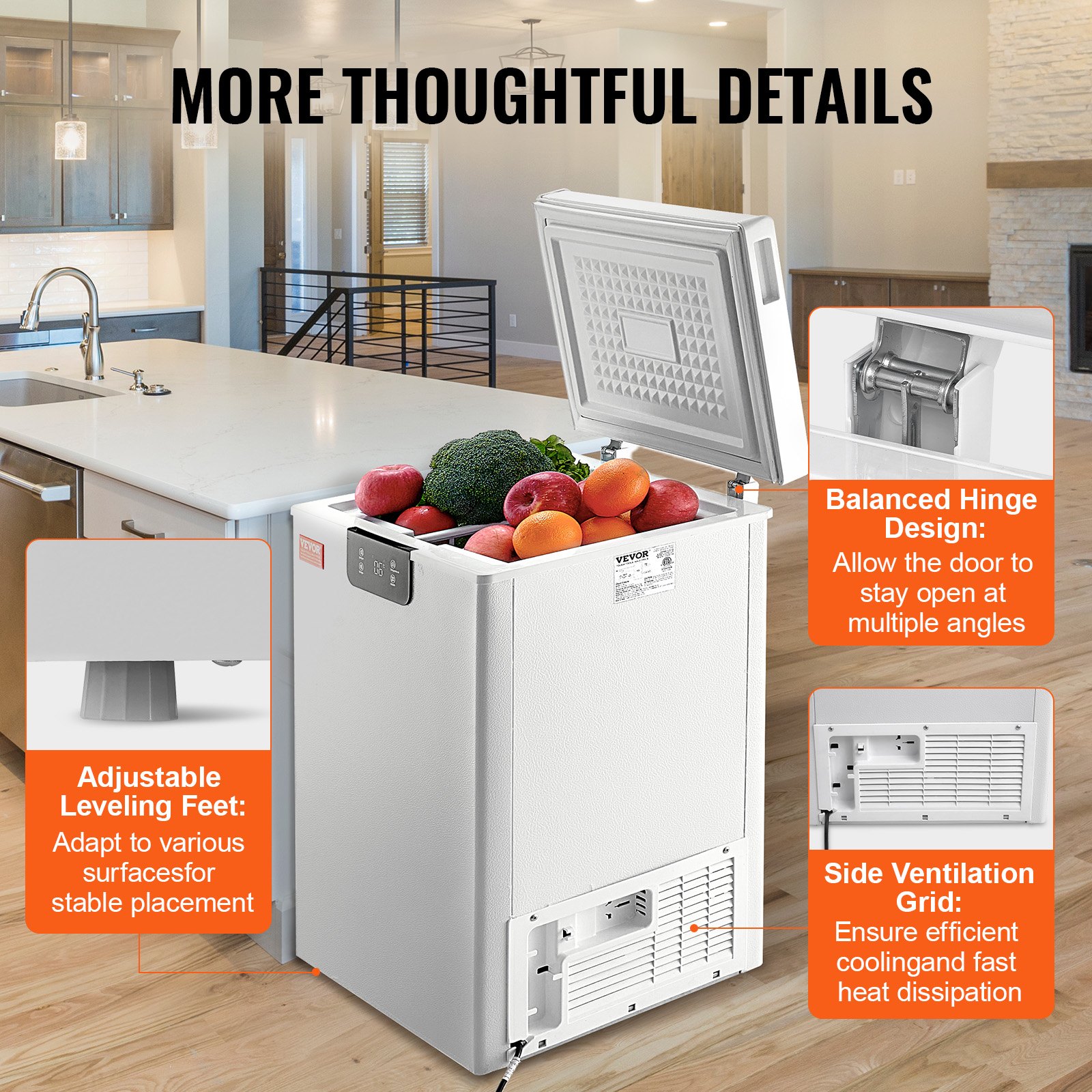 VEVOR Chest Freezer, 3.5 cu.ft / 99 L Compact Deep Freezer, Free ...