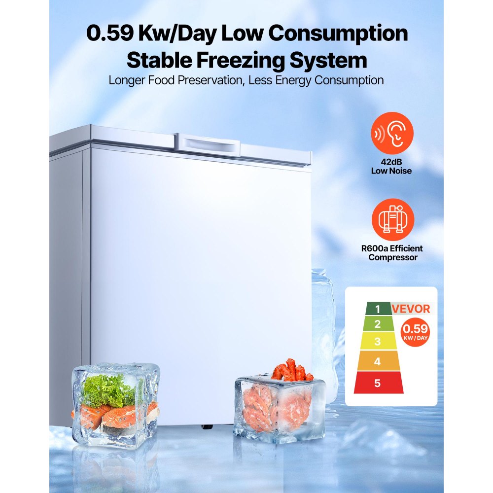 VEVOR Chest Freezer, 5 Cu.ft Compact Deep Freezer, Free Standing Top ...