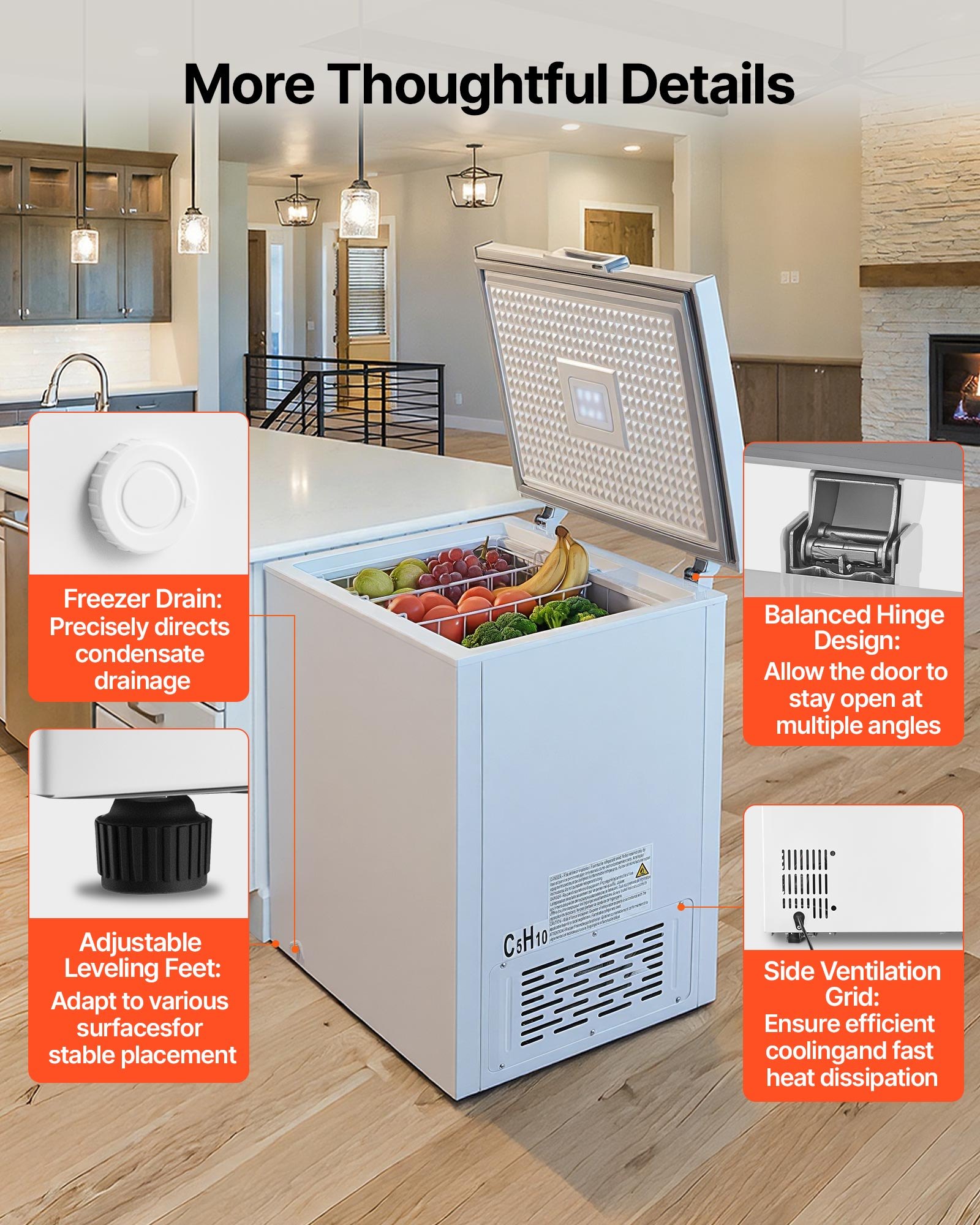 VEVOR Chest Freezer, 5 Cu.ft Compact Deep Freezer, Free Standing Top ...