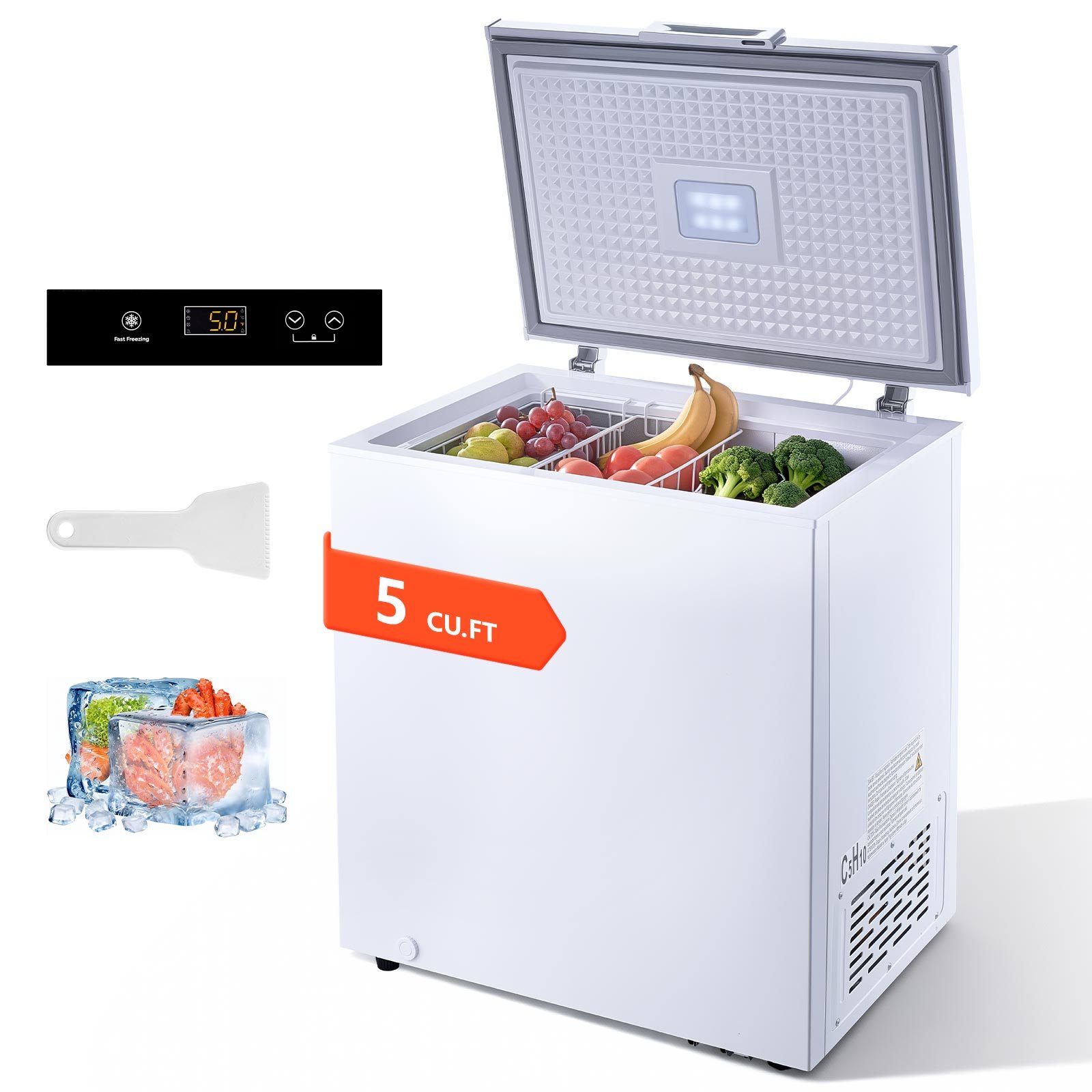 VEVOR Chest Freezer, 5 Cu.ft Compact Deep Freezer, Free Standing Top ...