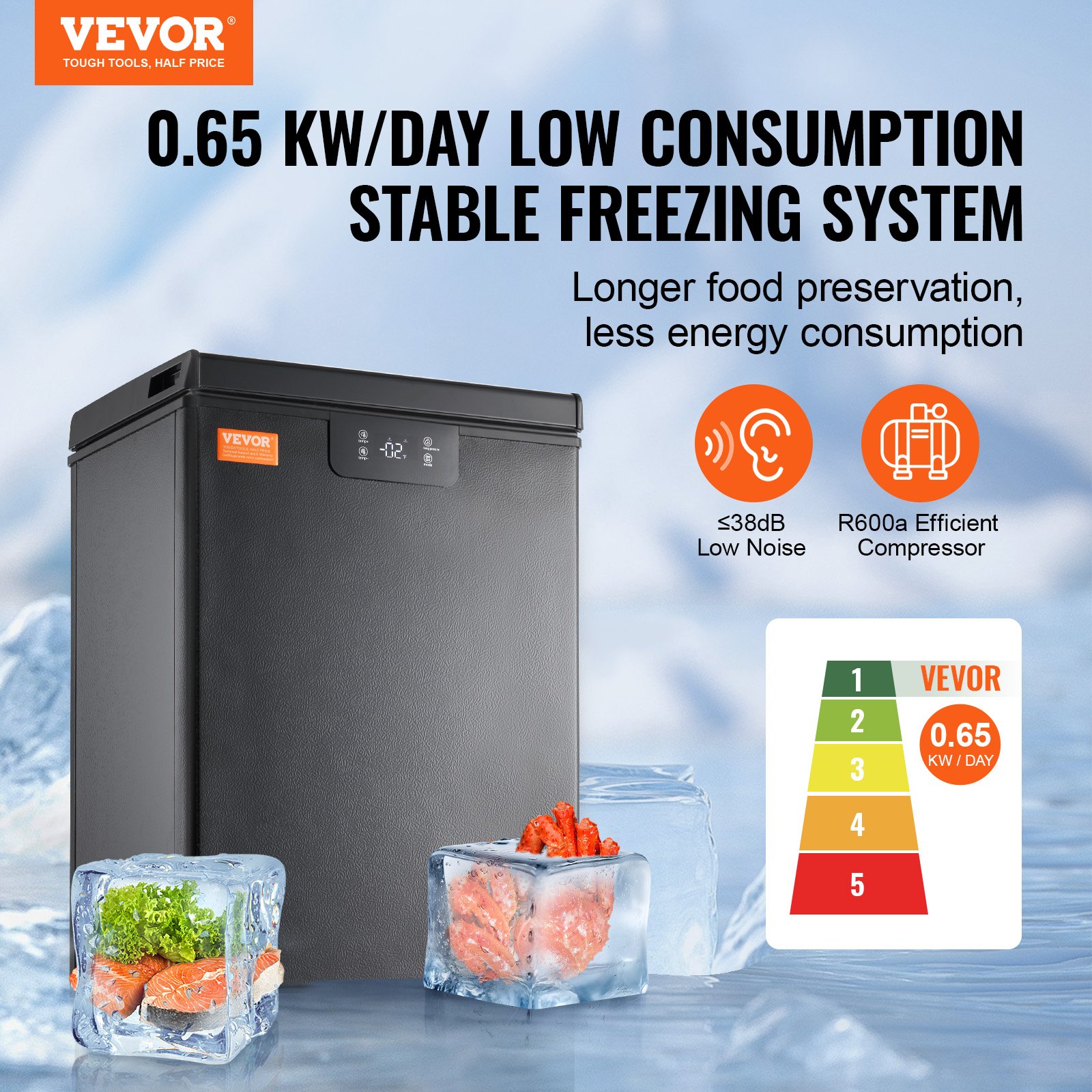 VEVOR Chest Freezer, 2.22 Cu.ft / 63 L Compact Deep Freezer, Free ...