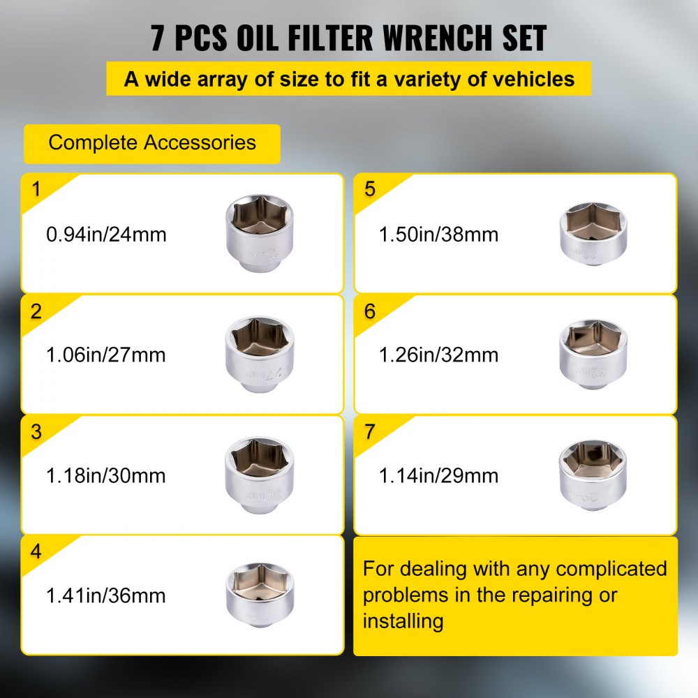 VEVOR Oil Filter Socket Set, 7 Pcs Oil Filter Wrench Set, Sturdy Steel ...