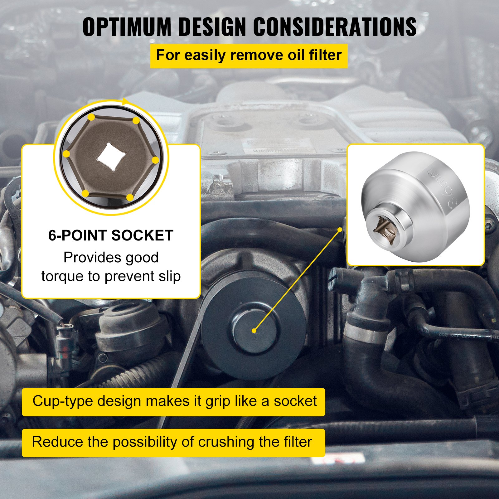 VEVOR Oil Filter Socket Set, 7 Pcs Oil Filter Wrench Set, Sturdy Steel ...