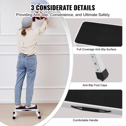 VEVOR Step Stool 1-Step 330lbs Capacity, Folding Steel Step Ladder 3 ...