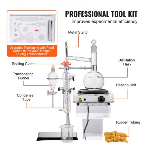 VEVOR Essential Oil Distillation Kit, 500ml Distillation Apparatus, 3.3 ...