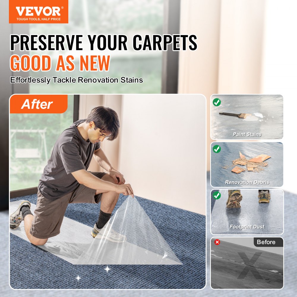 VEVOR Carpet Protection Film, 24" x 50' Floor and Surface Shield with ...