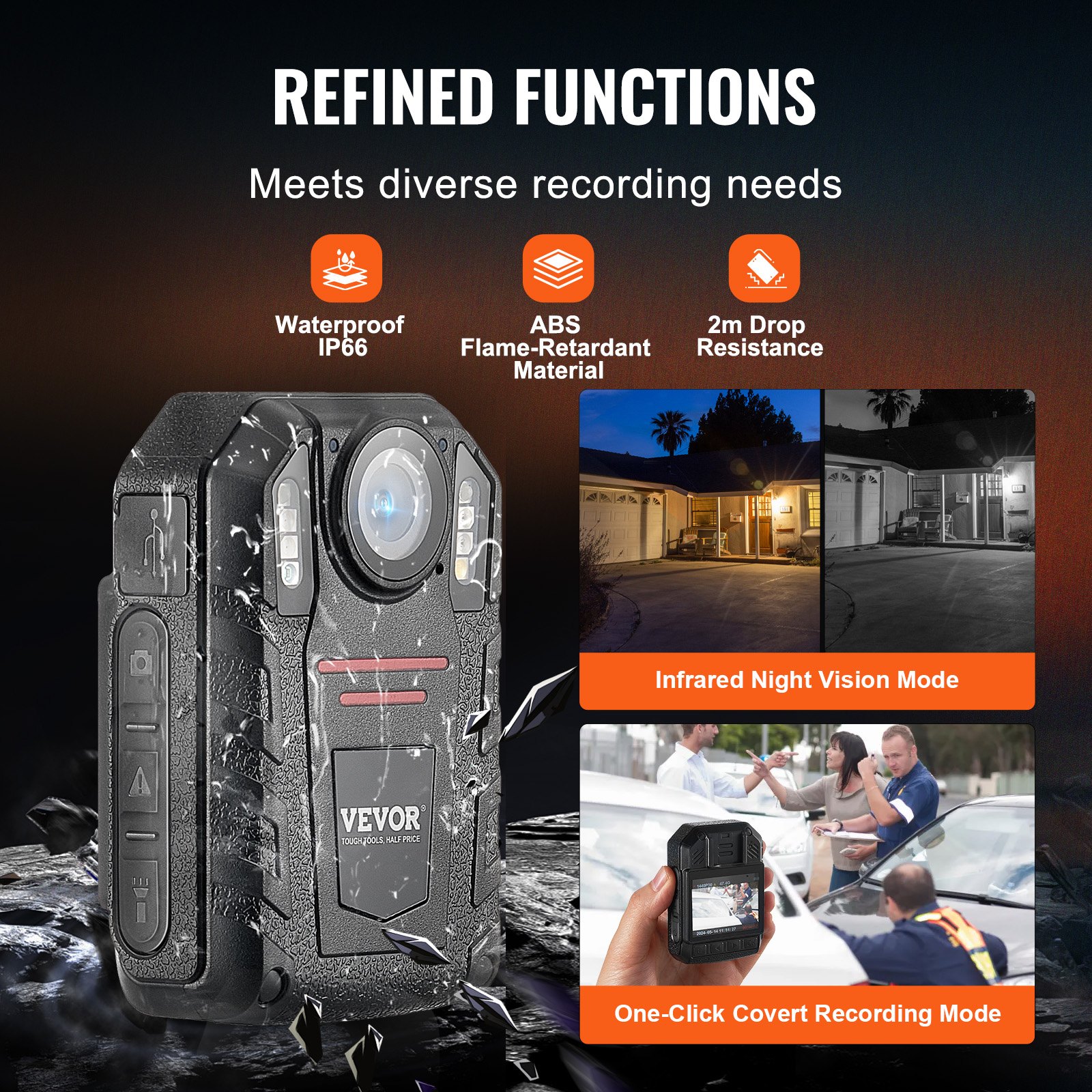 VEVOR 1440P HD Police Body Camera, 64GB Body Cam with Audio Video ...