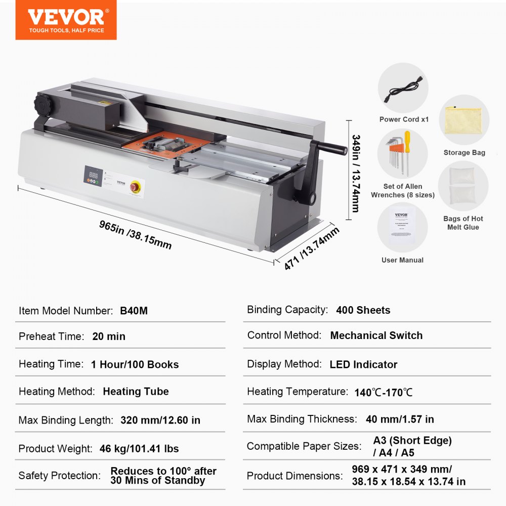 VEVOR Thermal Binding Machine Hot Glue Binder 400 Sheets A3 A4 A5 Documents | VEVOR AU