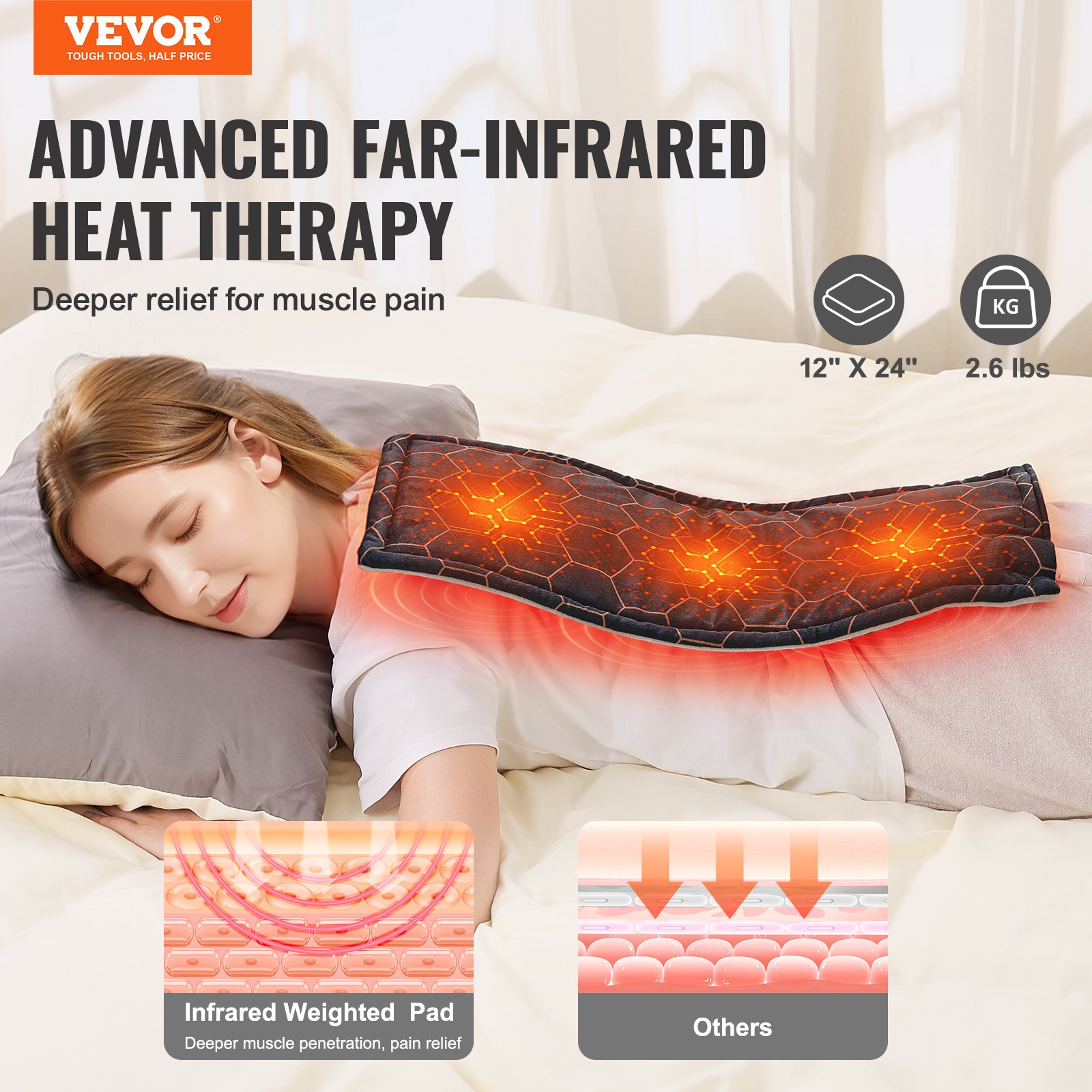VEVOR Weighted Heating Pad with Far Infrared Therapy 12 x 24 in for ...