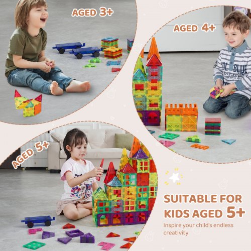 VEVOR Magnetic Tiles Magnetic Building Toy 180 PCS Magnet Blocks for Kids 3D Set | VEVOR US