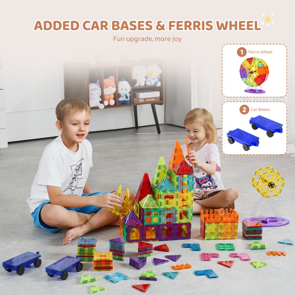 VEVOR Magnetic Tiles Magnetic Building Toy 180 PCS Magnet Blocks for ...