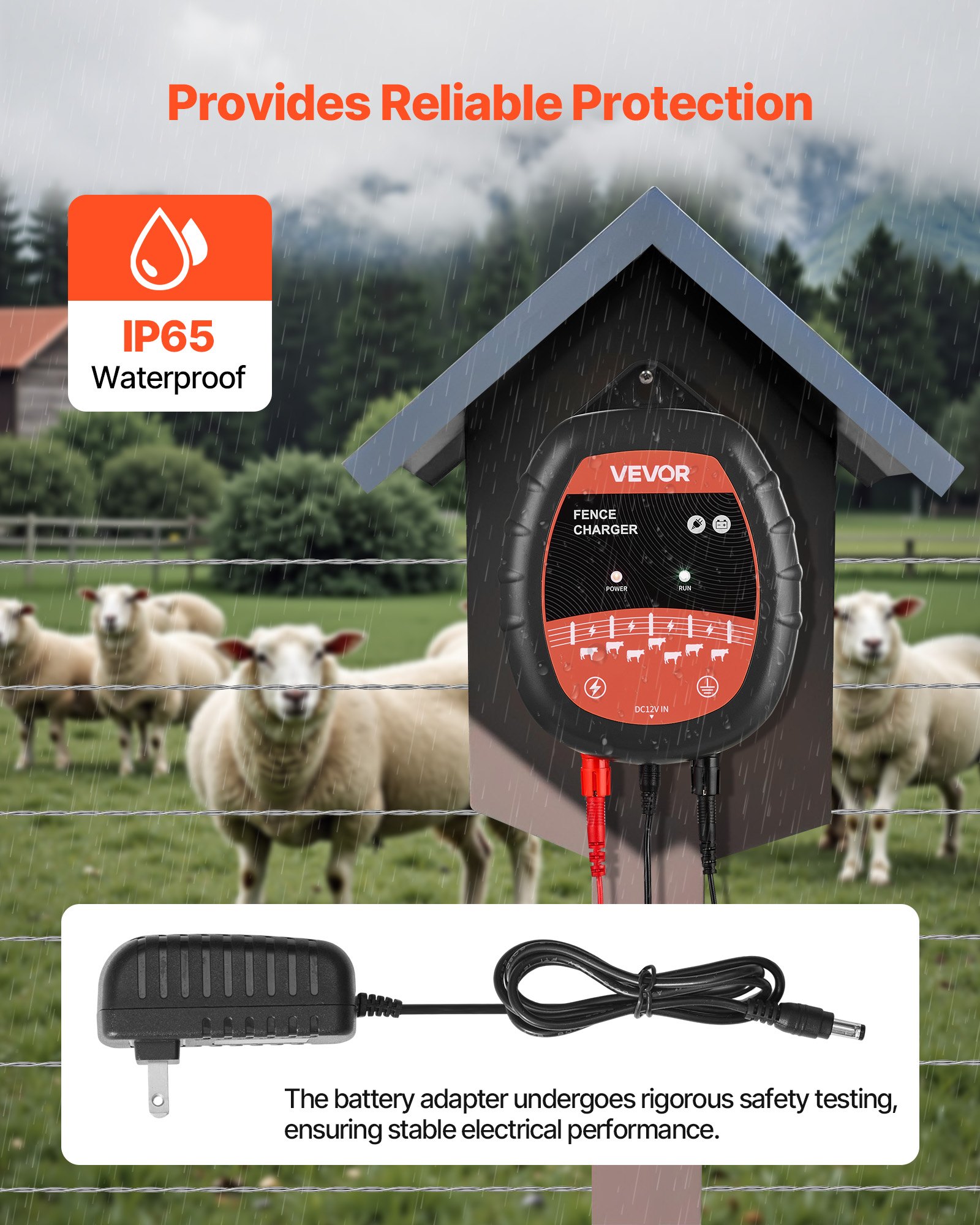 VEVOR Battery Fence Charger — 10kV 1J for Livestock Farms