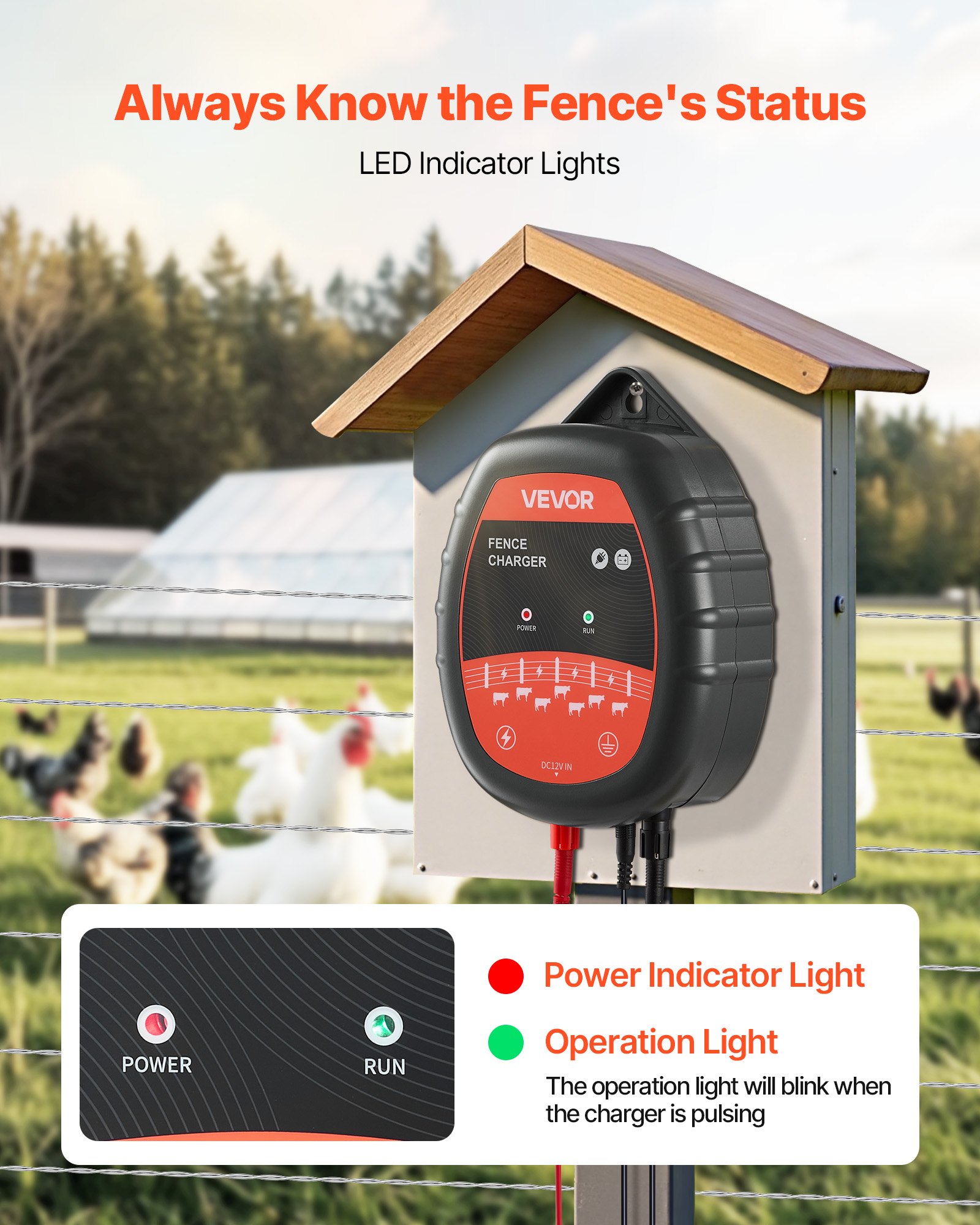 VEVOR Battery Fence Charger — 10kV 1J for Livestock Farms