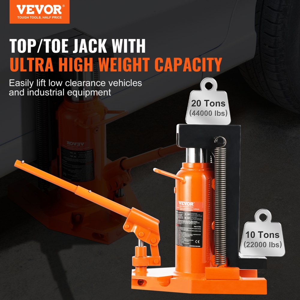 VEVOR Hydraulic Toe Jack, 10 Ton On Toe Toe Jack Lift, 20 Ton On Top ...