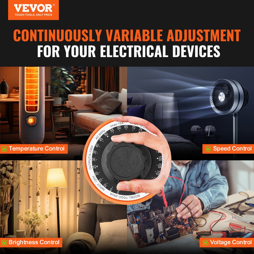 Vevor 2000va Auto Variable Voltage Transformer 15 3 Amp 110v Input 0 130v Output Ac Voltage