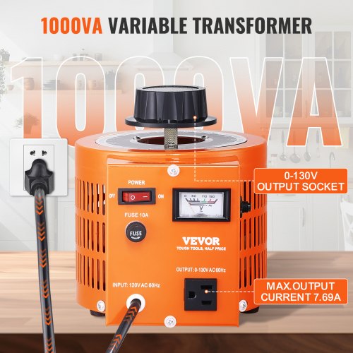 VEVOR 1000VA Auto Variable Voltage Transformer, 7.69 Amp, 110V Input 0 ...