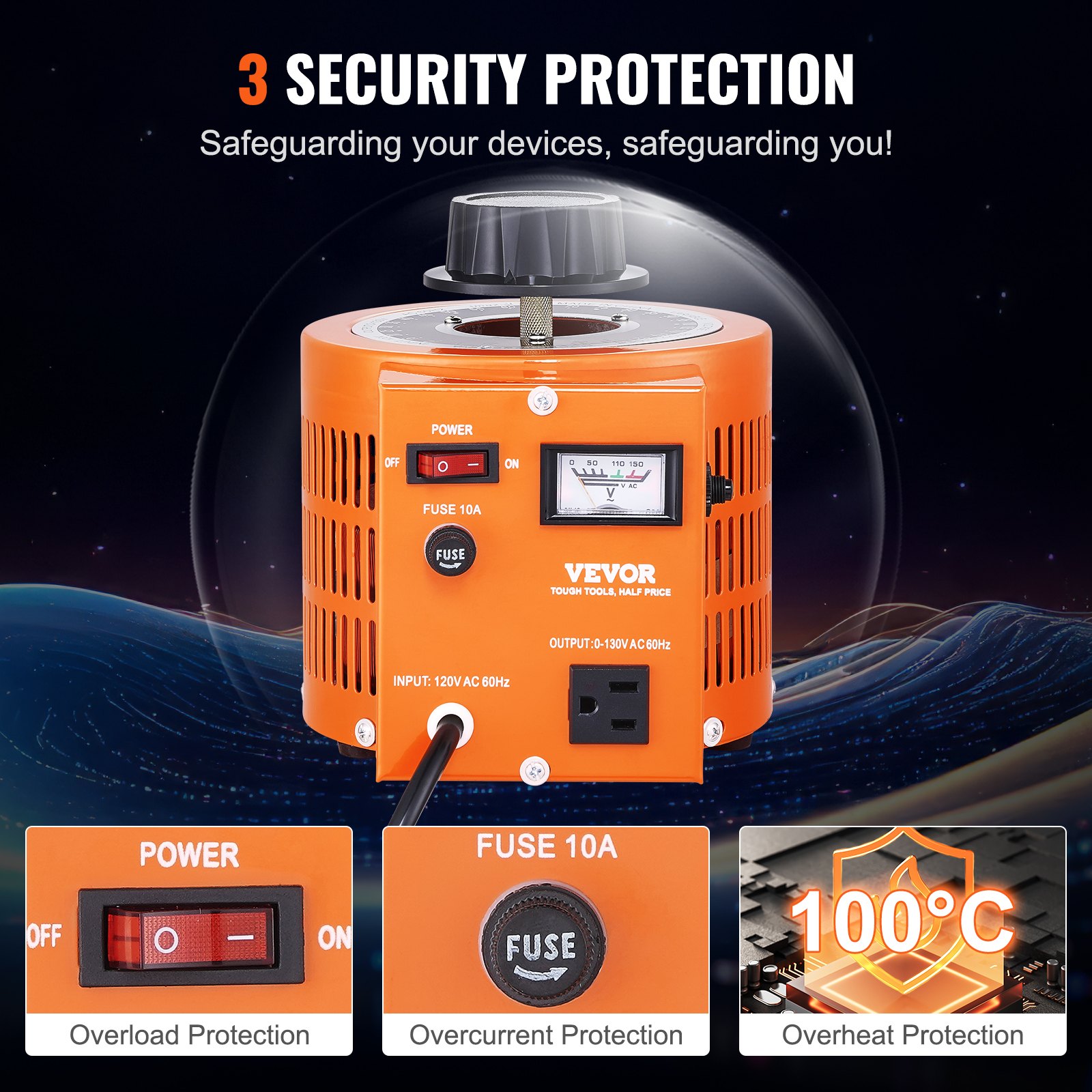 VEVOR 1000VA Auto Variable Voltage Transformer, 7.69 Amp, 110V Input 0 ...