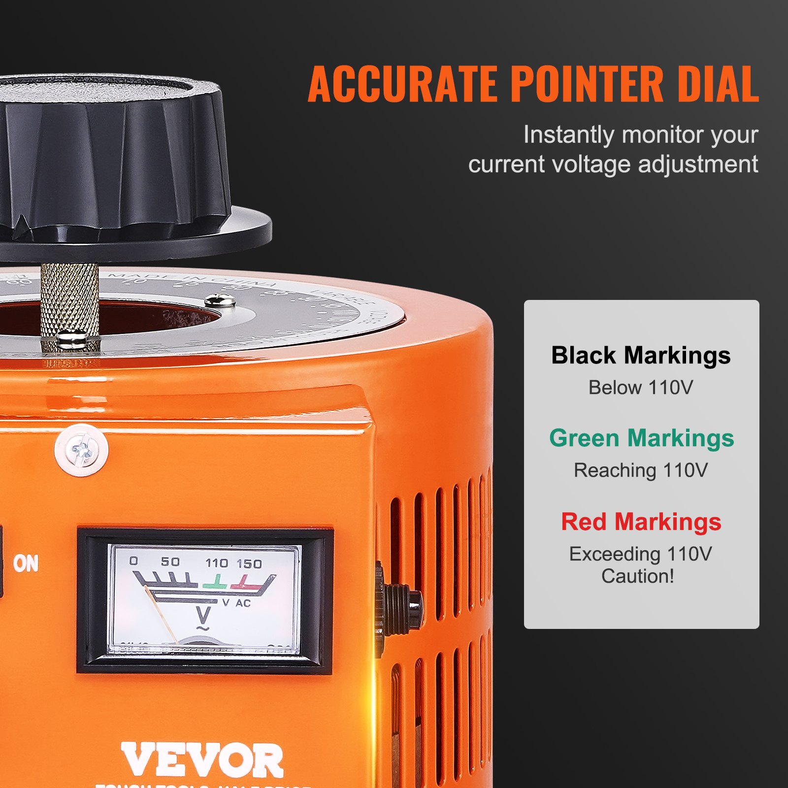 VEVOR 1000VA Auto Variable Voltage Transformer, 7.69 Amp, 110V Input 0-130V Output AC Voltage ...