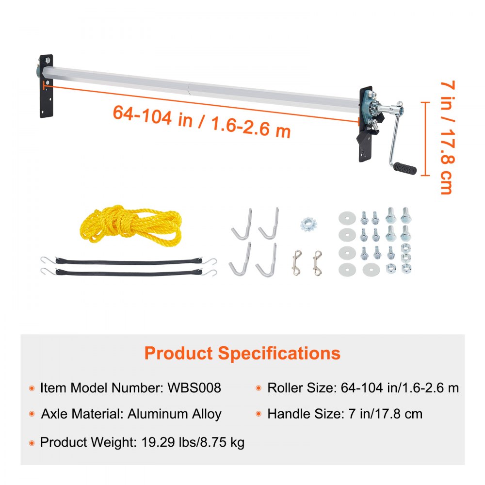 VEVOR Hand Crank Tarp Roller Kit, 64" to 104" Wide, Aluminum Alloy ...