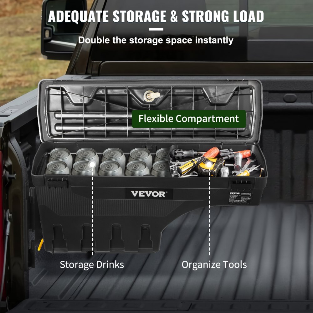 VEVOR Truck Bed Storage Box, Lockable Lid, Waterproof ABS Wheel Well ...