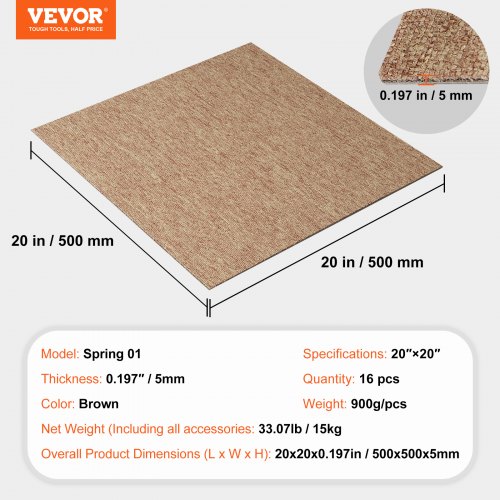 VEVOR Carpet Tiles Reusable, 20"x 20" Carpet Squares With Padding ...