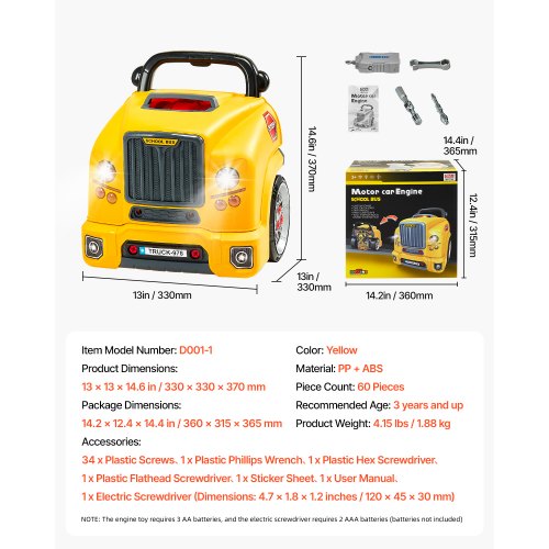 VEVOR Engine Toy, 60 Pieces, Kids Mechanic Car Repair Set with ...