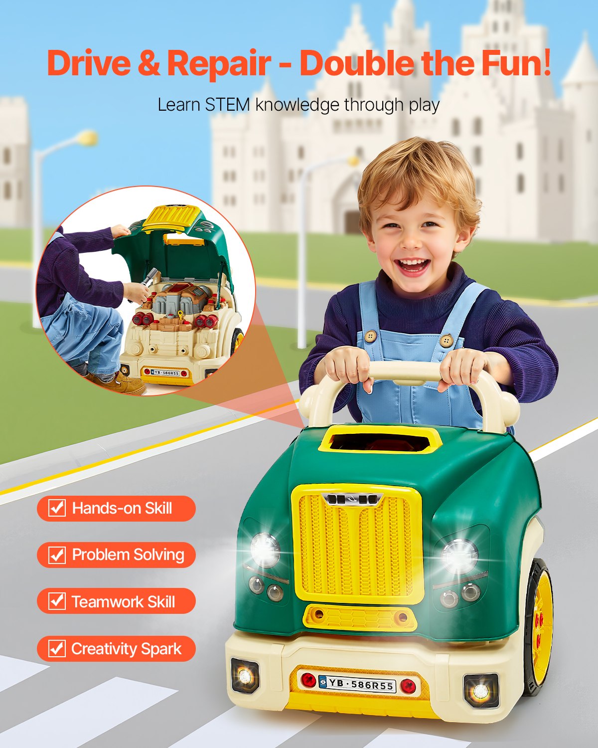 VEVOR Engine Toy, 60 Pieces, Kids Mechanic Car Repair Set with ...