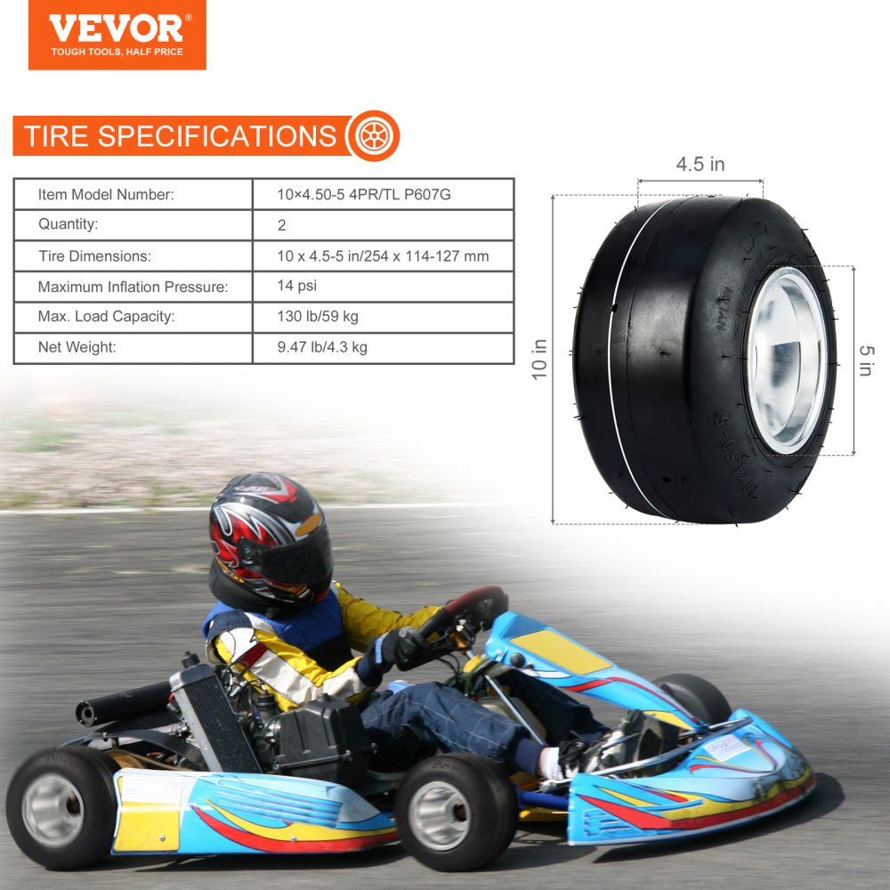 VEVOR Go Kart Tires and Rims, 10x4.5-5" Go Kart Wheels, 2-Pack Front ...