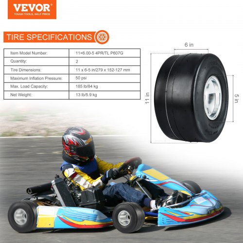 VEVOR Go Kart Tires and Rims, 11x6-5" Go Kart Wheels, 2-Pack Rear ...