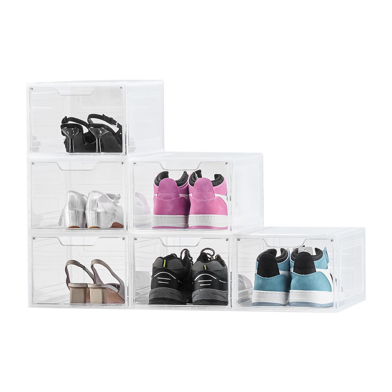 VEVOR Shoe Storage Boxes, 6 Pack Clear Stackable Shoe Boxes Storage ...